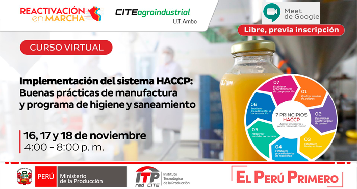 Curso Virtual: Implementación del sistema HACCP - Buenas prácticas de manufactura y programa de ...
