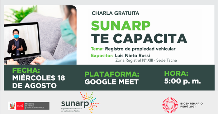 (Charla Virtual Gratuita) SUNARP: Registro de propiedad vehicular