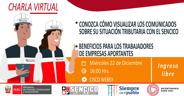 (Charla Virtual Gratuita) SENCICO: Conoce los beneficios que tienes como aportante
