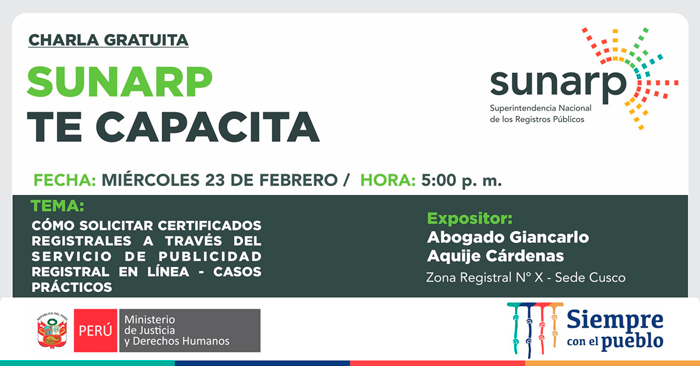 (Charla Gratuita) SUNARP: Cómo solicitar certificados registrales a ...