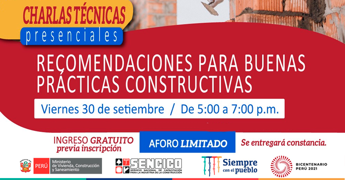 (Charla Presencial Gratuita) SENCICO: Recomendaciones para buenas prácticas constructivas