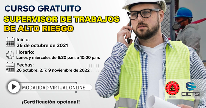 Curso virtual gratuito de supervisor de trabajos de alto riesgo