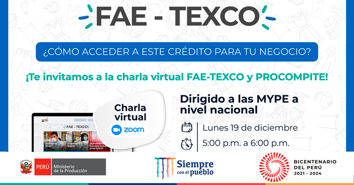 (Charla Virtual Gratuita) PRODUCE: FAE TEXCO y Procompite