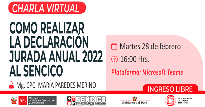 Charla virtual sobre cómo realizar la declaración jurada anual 2022 al Sencico
