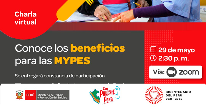 Charla online gratis "Conoce los beneficios para las MYPES" del MTPE