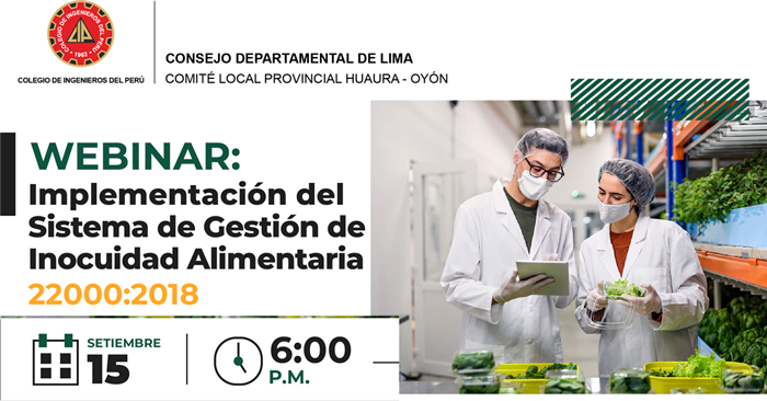 Webinar online gratis "Implementación del Sistema de Gestión de Inocuidad alimentaria 22000:2018"