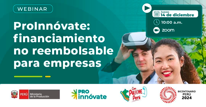 Webinar virtual "ProInnóvate: Financiamiento no reembolsable para empresas"
