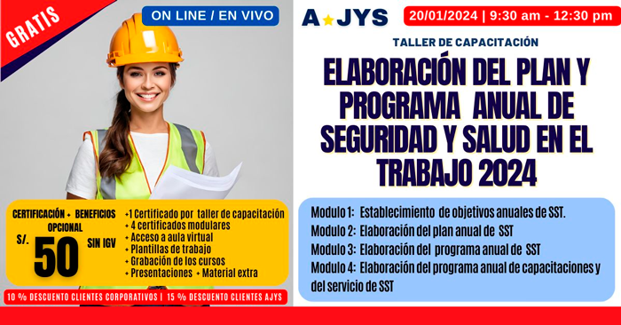 Taller online gratis "Elaboracion del plan y programa anual de SST 2024"