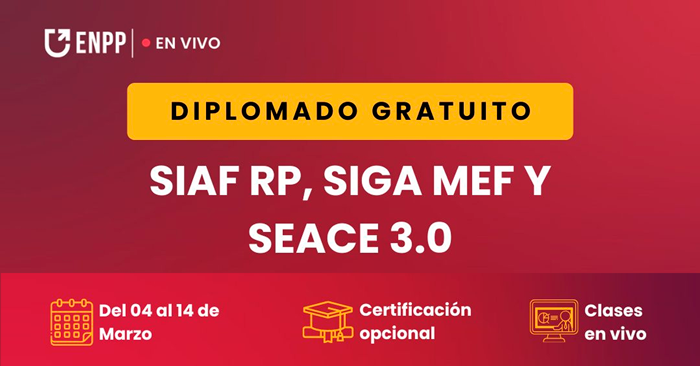 Diplomado virtual gratuito de Sistemas Administrativos SIAF RP, SIGA - MEF Y SEACE 3.0