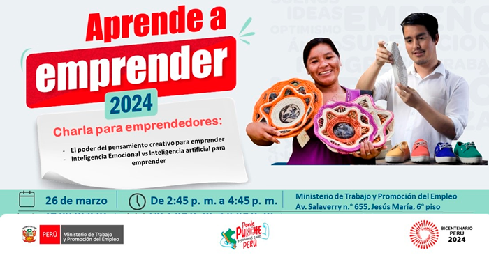Charla para emprendedores "Aprende a emprender 2024" del MTPE