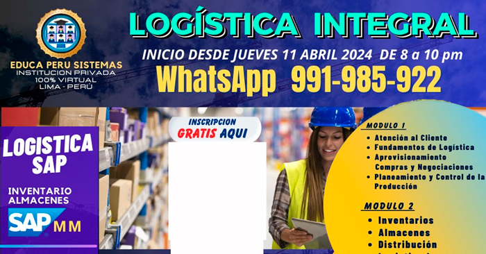 Curso online gratuito "Logistica integral" de Educa Perú sistemas