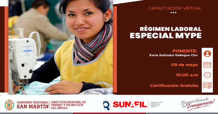 Capacitación online gratis "Régimen laboral especial MYPE" DRTPE de San Martín