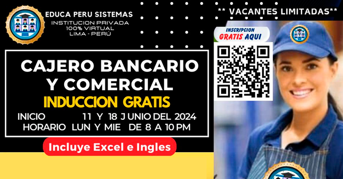 Curso gratis online "Cajero bancario y comercial"de EDUCA PERÚ SISTEMAS