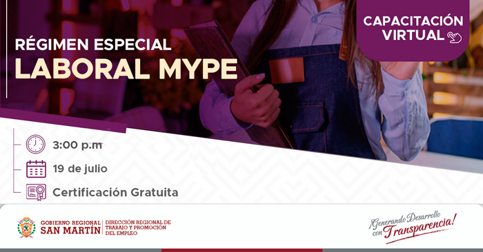 Capacitación online "Régimen especial laboral MYPE" de la DRTPE de San ...