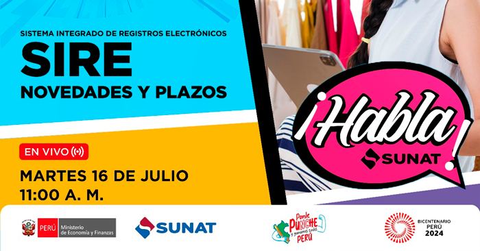 Evento online gratis "SIRE: Novedades y plazos" de la SUNAT