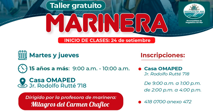 Taller presencial gratuito "Marinera" de la Municipalidad de la ...
