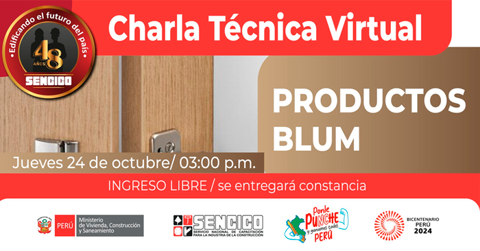 Charla virtual gratis "Productos BLUM" del SENCICO