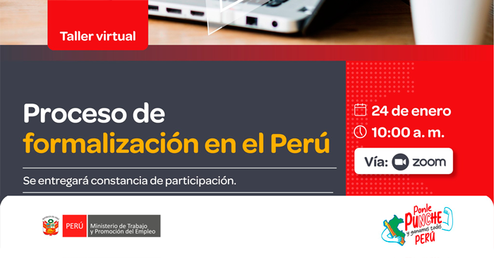 Taller online gratis "Proceso de formalización en el Perú" del MTPE