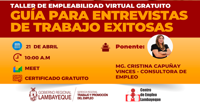Capacitación online gratis "Guía para entrevistas de trabajo exitosas" de la Región Lambayeque